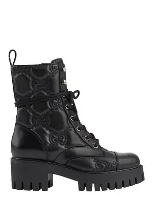 Gucci Gg Matelassé Lace-up Boots - Black