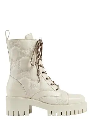 Gucci Gg Matelassé Lace-up Boots - Cream