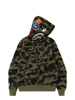 A BATHING APE 1st Camo Shark Full Zip Hoodie - Green