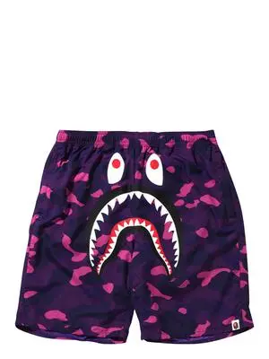 A BATHING APE Color Camo Shark Board Shorts - Purple