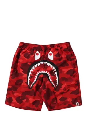 A BATHING APE Color Camo Shark Beach Shorts - Red