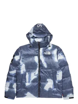 Supreme X The North Face Bleached Denim Print Nuptse Jacket - Blue