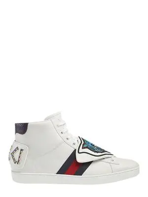 Gucci Ace High Top Sneakers With Removable Patches - White