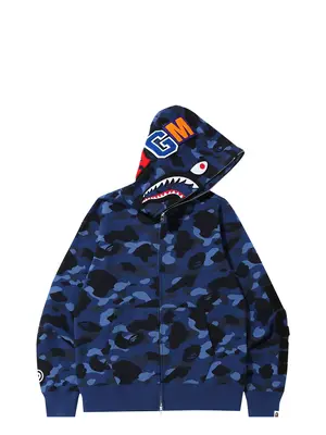 A BATHING APE Color Camo Detachable Shark Full Zip Hoodie - Blue