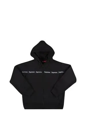 Supreme Text Stripe Zip Up Hooded Sweatshirt - Black