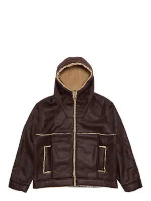 Supreme Faux Shearling Hooded Jacket - Brown