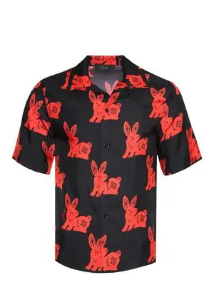 Amiri Rabbit Allover Bowling Shirt - Black