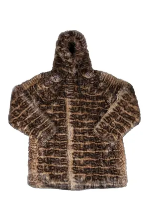 Supreme Faux Fur Hooded Coat - Brown