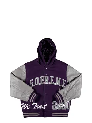 Supreme King Hooded Varsity Jacket - Purple