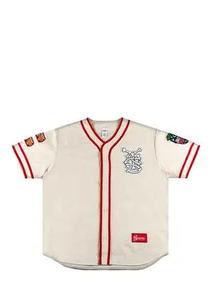 Supreme Patches Denim Baseball Jersey 'natural - Tan
