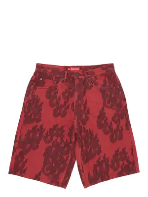 Supreme Flames Jacquard Baggy Denim Shorts - Red