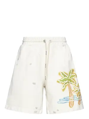 Palm Angels Neon Palm Tree Sweatshorts - White