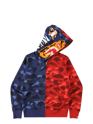 A BATHING APE Color Camo Tiger Shark Half Full Zip Hoodie Blue