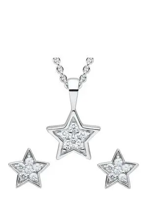MIGNONETTE Sterling Pavé Star Pendant Necklace & Earrings Set - Silver