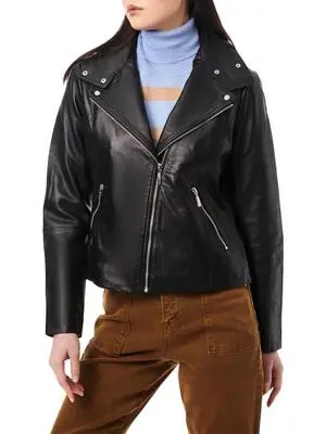 Bernardo Lambskin Leather Moto Jacket - Black