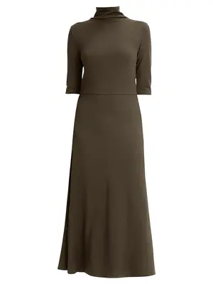 Vince Vince Elbow-Sleeve Turtleneck Midi Dress Vine