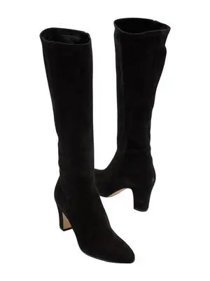 Manolo Blahnik Pitana Suede Knee Boots - Black