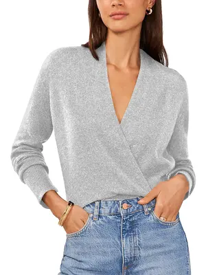 1.State Cross Front Long Sleeve Sweater Silver Heather
