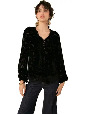 Hale Bob Alba Velvet Burnout Top - Black