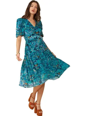Hale Bob Mia Velvet Burnout Midi Dress - Floral / Multicolor