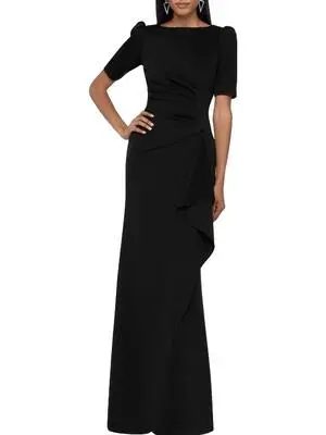 XSCAPE EVENINGS Xscape Evenings Ruffle Puff Sleeve Gown Black