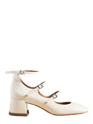 VICENZA Triple-Strap Mary Jane Heels Beige