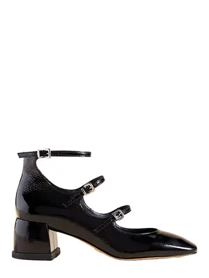 VICENZA Triple-Strap Mary Jane Heels Black