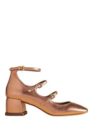 VICENZA Triple-Strap Mary Jane Heels Gold