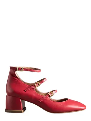 VICENZA Triple-Strap Mary Jane Heels Red