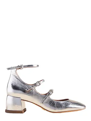 VICENZA Triple-Strap Mary Jane Heels Silver