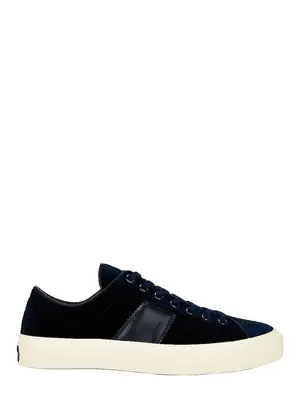 TOM FORD Stamped Croc Velvet Low Top Sneakers - Navy & Cream