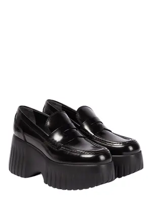 Hogan H-stripes Leather Wedge Loafers - Black