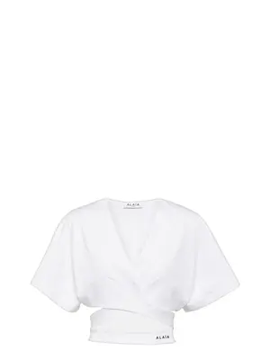 Alaïa Logo Cotton Jersey Crop Top - White
