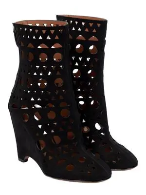 Alaïa Vienne Suede Wedge Ankle Boots - Black