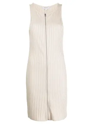 Calvin Klein Zip-up Ribbed Mini Dress - Neutrals