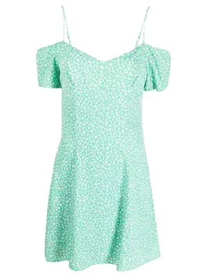 Calvin Klein Floral-print Off-shoulder Dress - Green