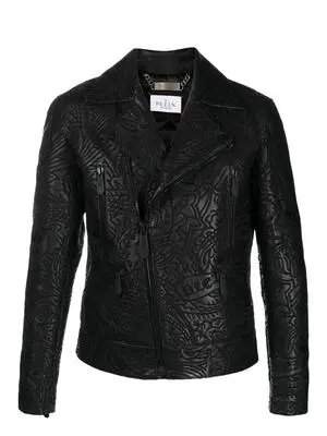 PHILIPP PLEIN Philipp Plein Paisley-Print Leather Biker Jacket