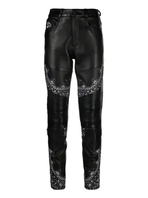 Philipp Plein Bandana-paneled Leather Trousers - Black