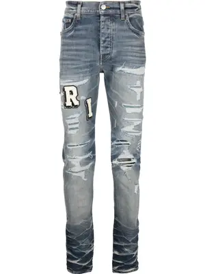 Amiri Varsity Ripped Skinny Jeans - Blue