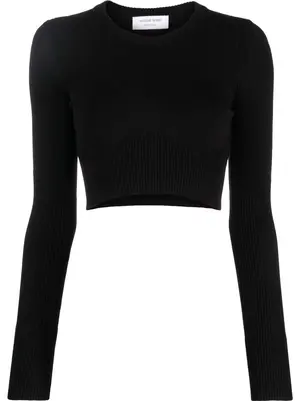 MARINE SERRE Cropped Knitted Top - Black