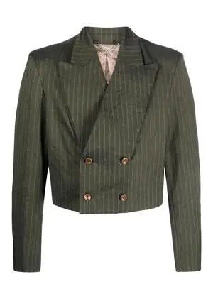 CHARLES JEFFREY Pinstripe Cropped Blazer - Green