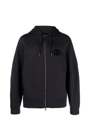 Giorgio Armani Logo-embroidered Zip-up Hoodie - Blue