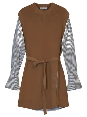 Simkhai Shai Layered Belted Minidress - Brown