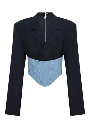 DION LEE Cropped Corset Blazer - Black