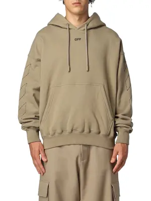 Off-White Cotton Sweatshirt With Embroidered Logo - Beige