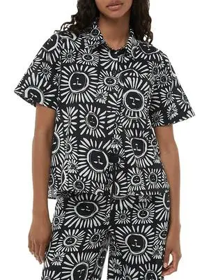 Whistles Sunman Printed Bowling Shirt - Black/white