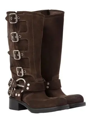 Miu Miu Suede Boots - Dark Brown