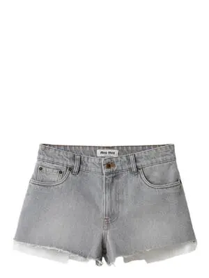 Miu Miu Miu Miu Washed Denim Shorts With Embroidered Logo Grey