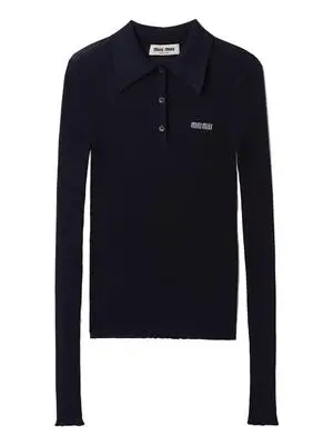 Miu Miu Cashmere And Silk Knit Polo Shirt - Navy