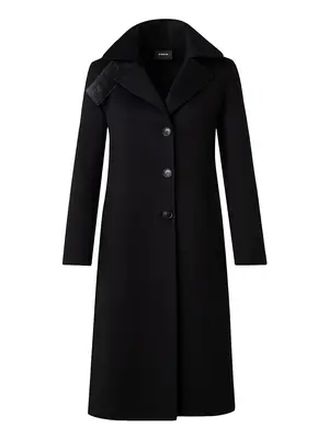 Akris Leather Collar Cashmere Coat - Black